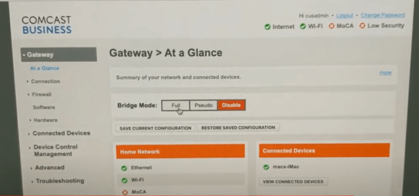 Comcast Business Router Bridge Mode